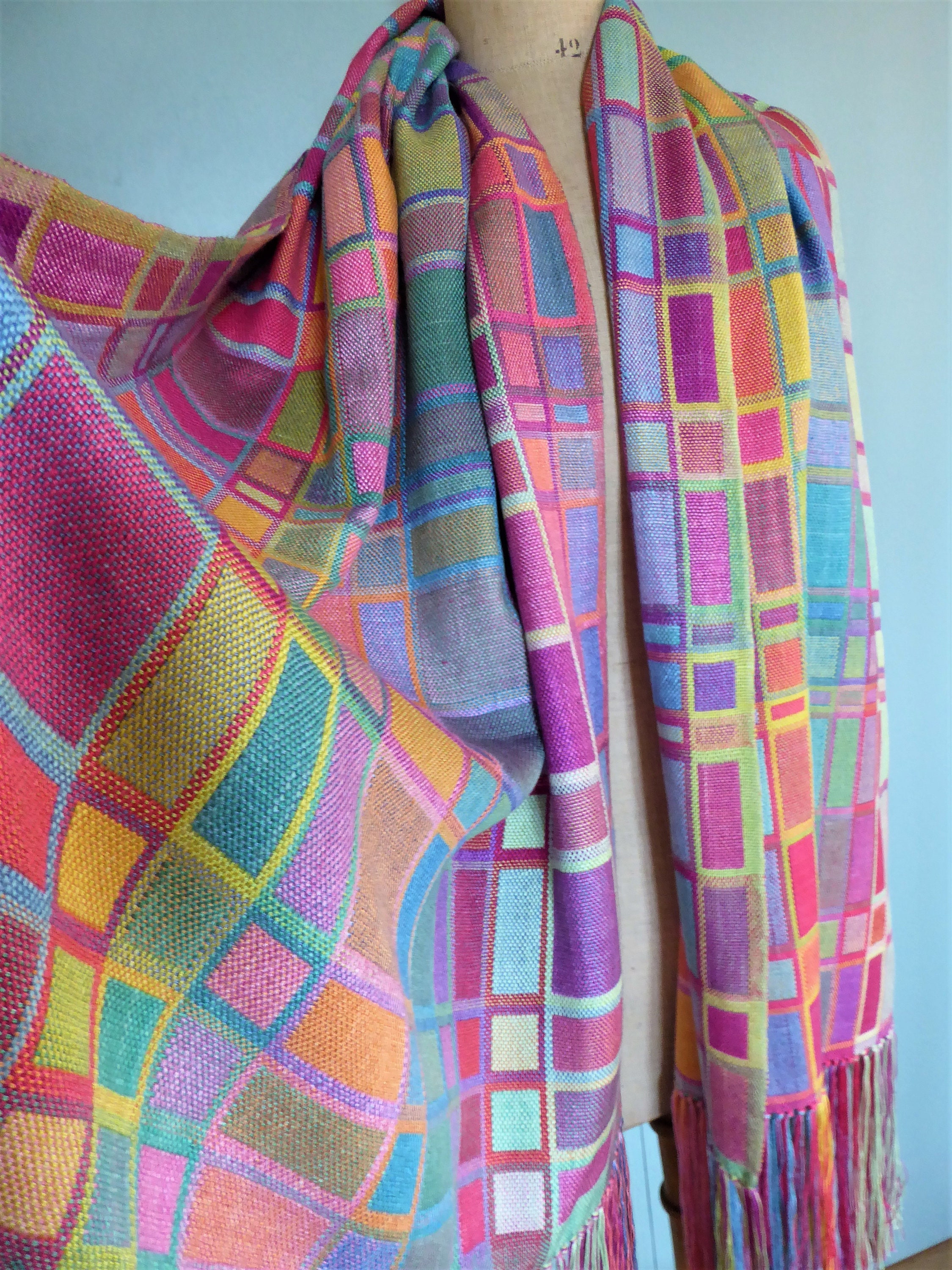 CUSTOM Handwoven Silk Shawl, Doubleweave Geometric Design - Etsy