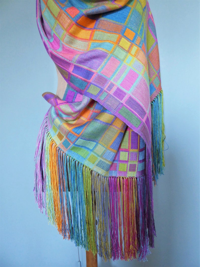 CUSTOM Handwoven Silk Shawl, Doubleweave Geometric Design - Etsy