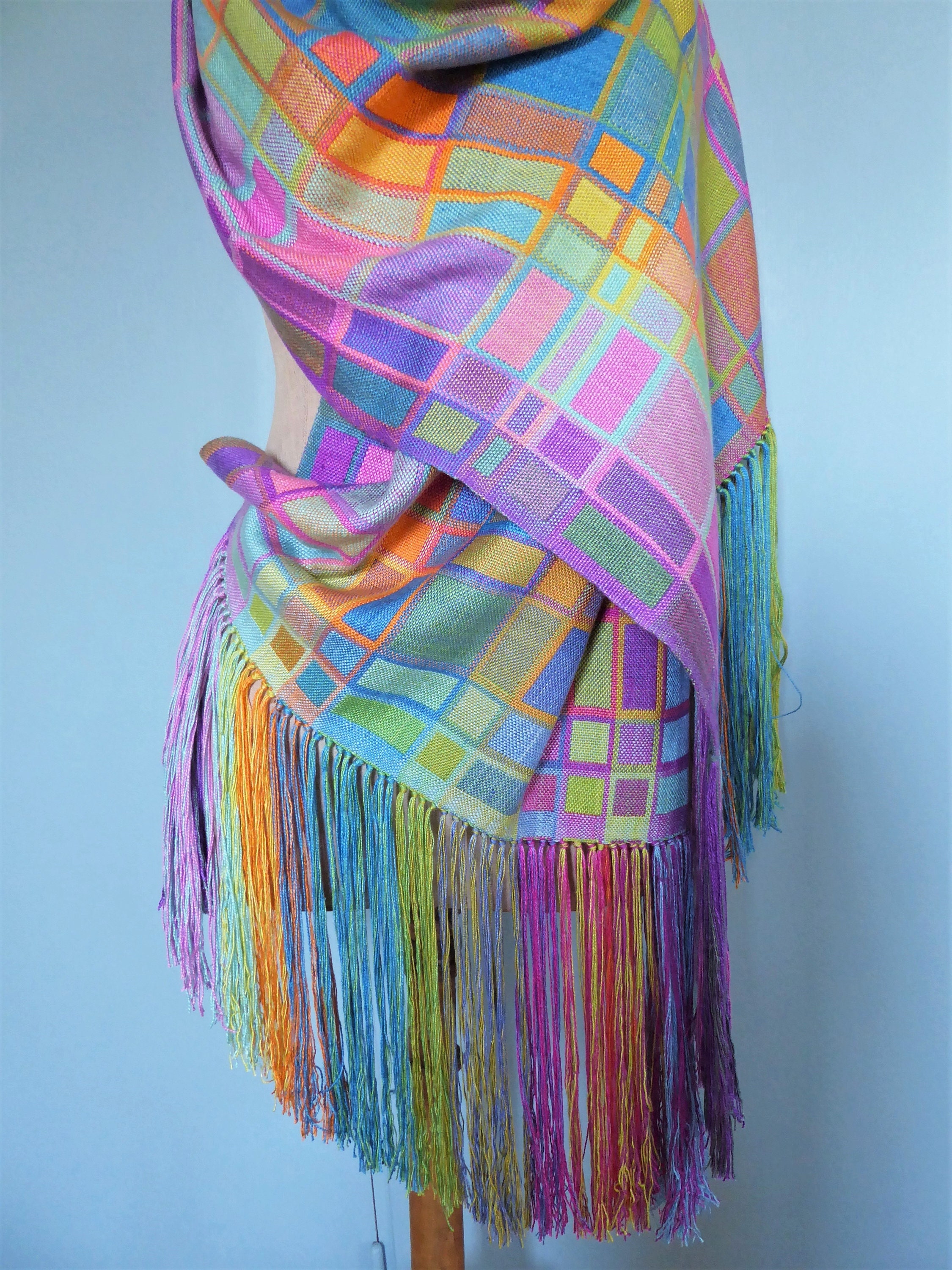 CUSTOM Handwoven Silk Shawl, Doubleweave Geometric Design - Etsy