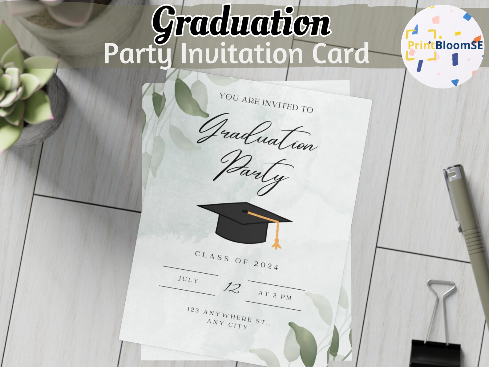 Elegant Graduation Invitation Card, Printable Invitation Card, Instant ...