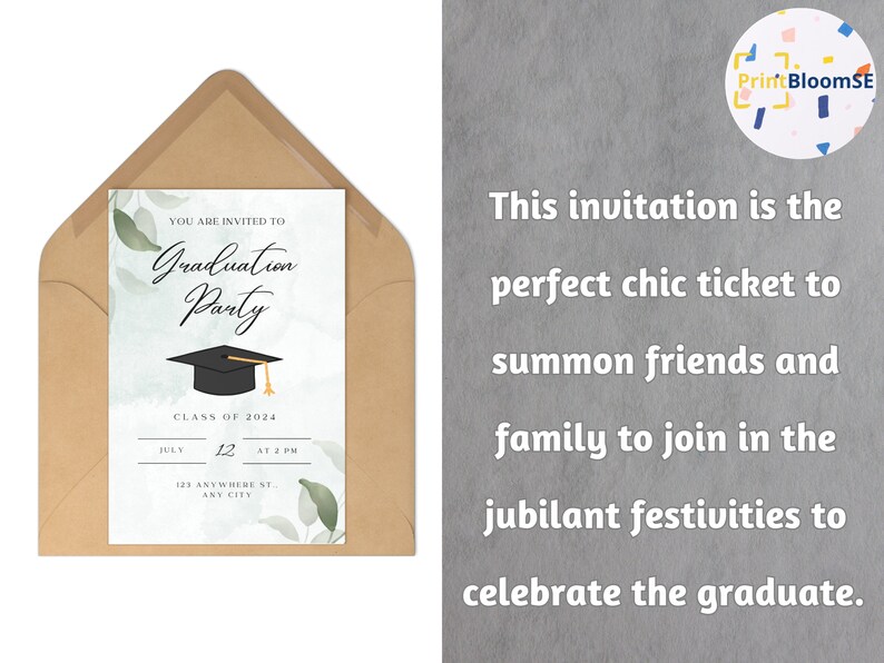 Elegant Graduation Invitation Card, Printable Invitation Card, Instant ...