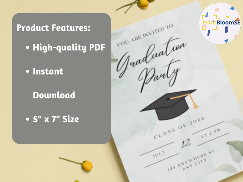 Elegant Graduation Invitation Card, Printable Invitation Card, Instant ...