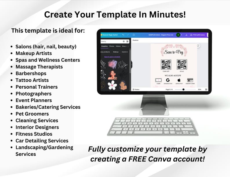 Price List Template, Scan to Pay Template, QR Code Sign, Small Business ...