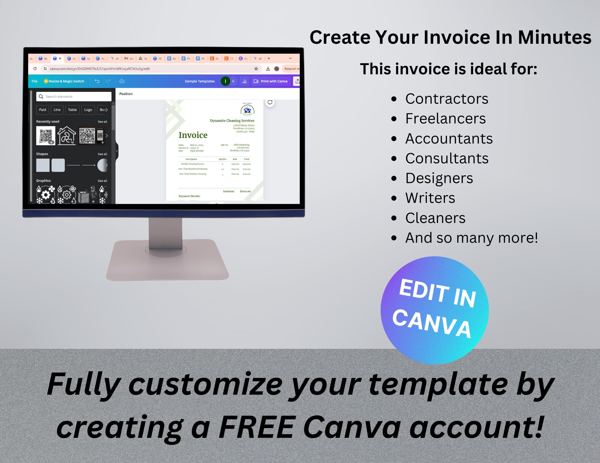 Invoice Template With QR Code and Logo Completely Customizable - Etsy