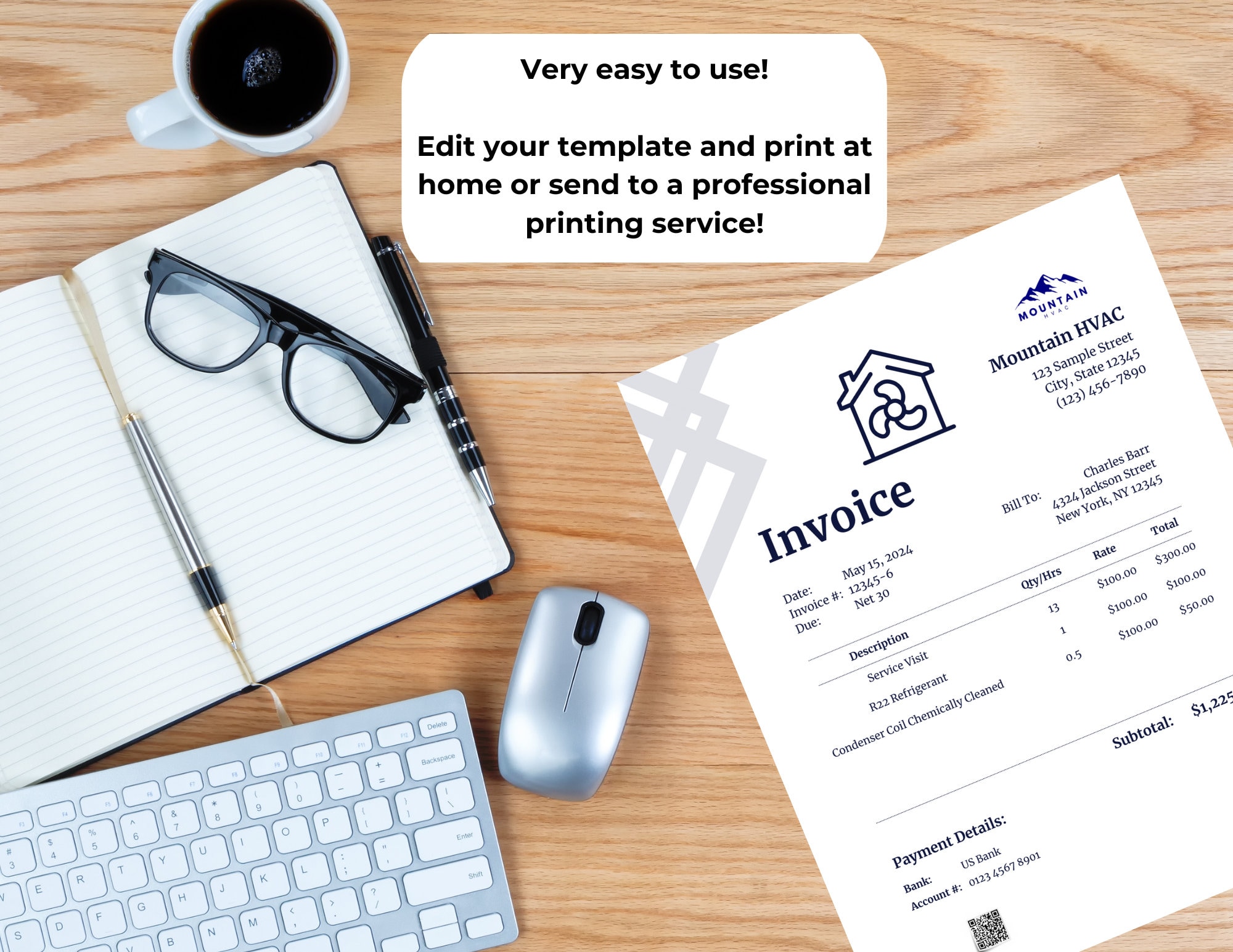 Invoice Template With QR Code and Logo Completely Customizable - Etsy