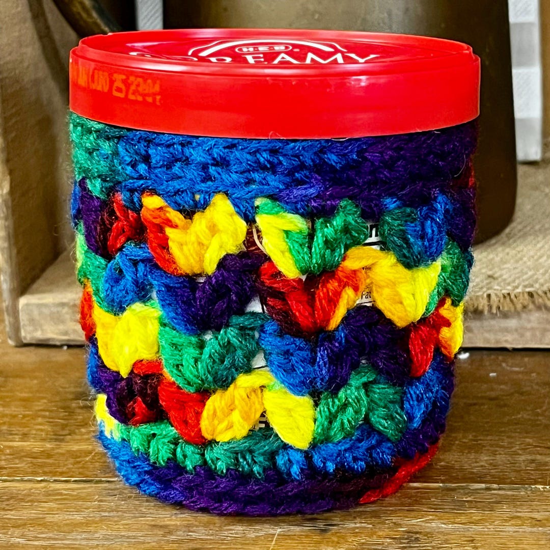 Rainbow Ice Cream Pint Cozy • Hand-crocheted Yarn Coozie • Reusable ...