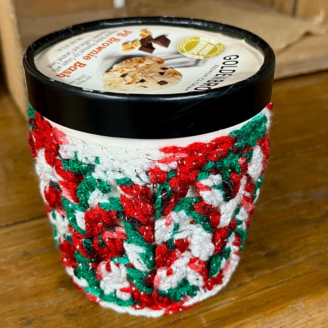 Handmade Christmas Ice Cream Pint Cozy, Crocheted From Vintage Yarn ...