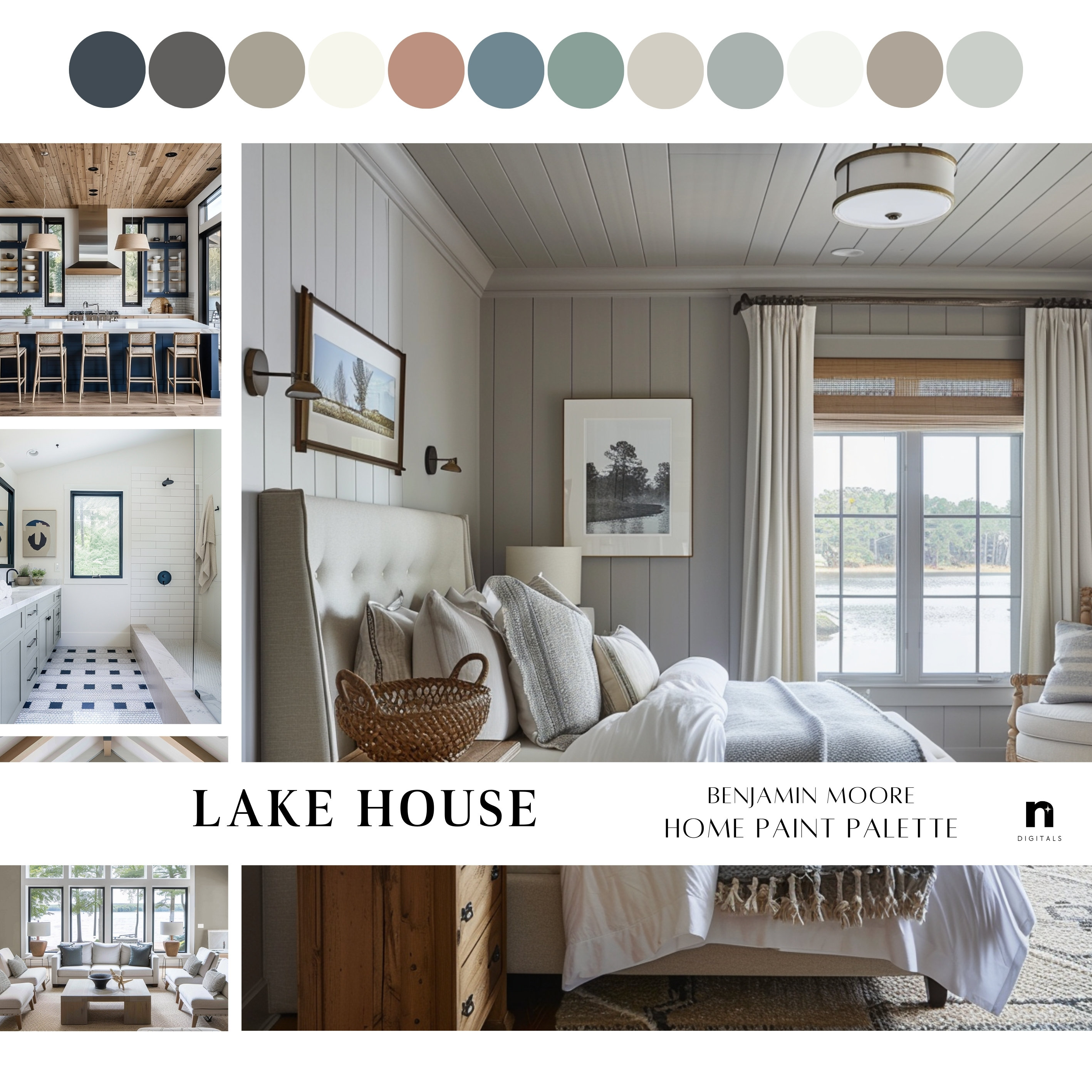 Lake House Home Paint Palette, Benjamin Moore Whole Home Color Scheme ...
