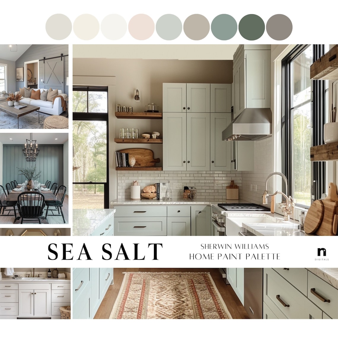 Sherwin Williams Sea Salt Home Paint Scheme, Whole House Color Palette ...