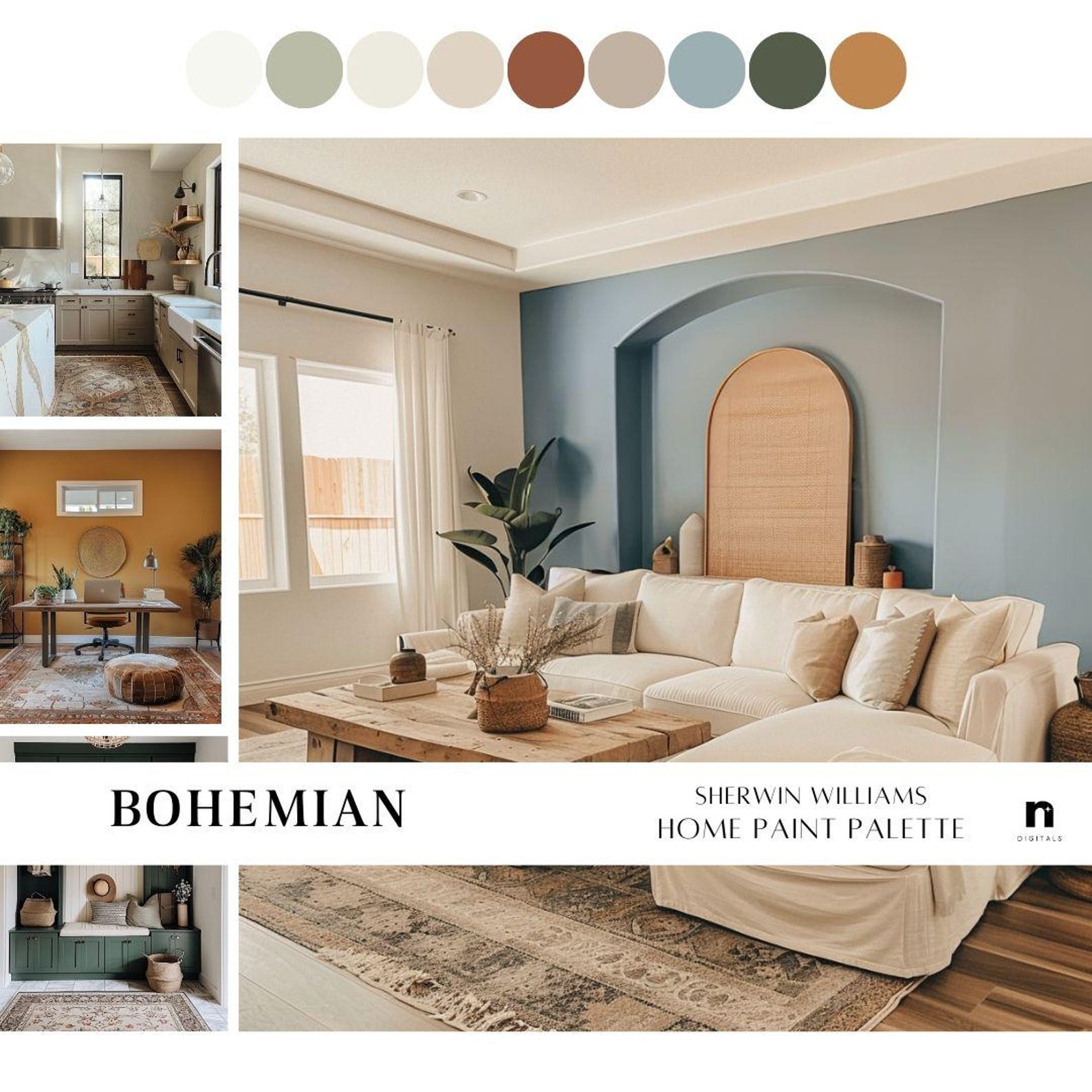 Bohemian Home Paint Color Palette, Sherwin Williams Boho Modern Whole ...
