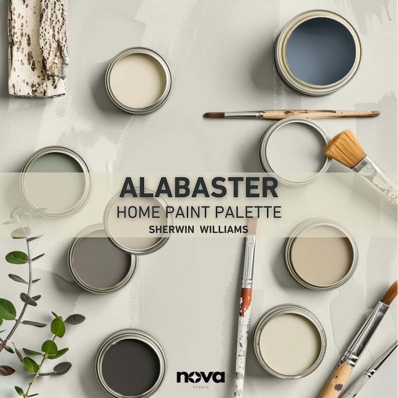 ALABASTER Sherwin Williams Paint Color Palette With Interior Design ...
