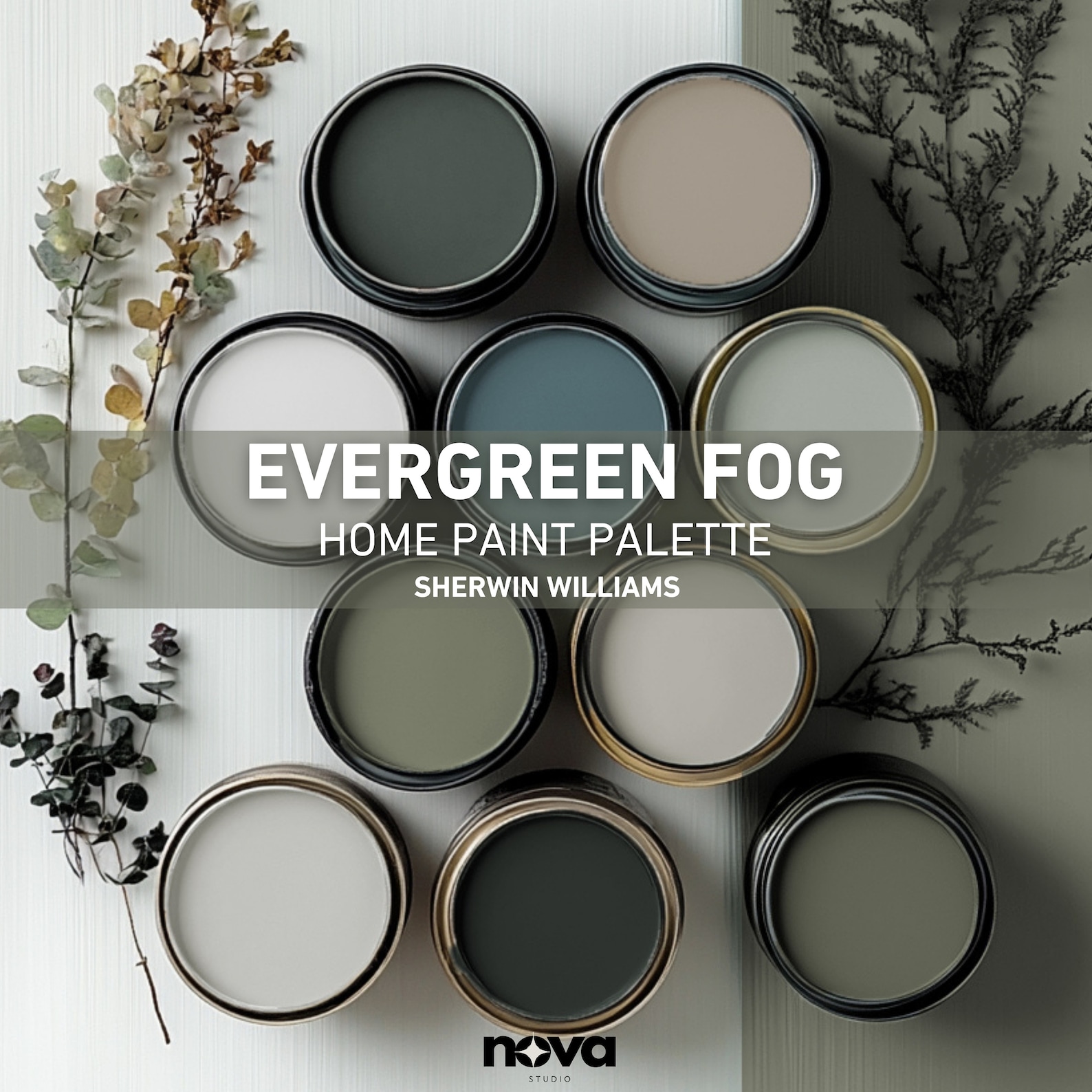 EVERGREEN FOG Sherwin Williams Paint Palette, Whole House Paint Color ...