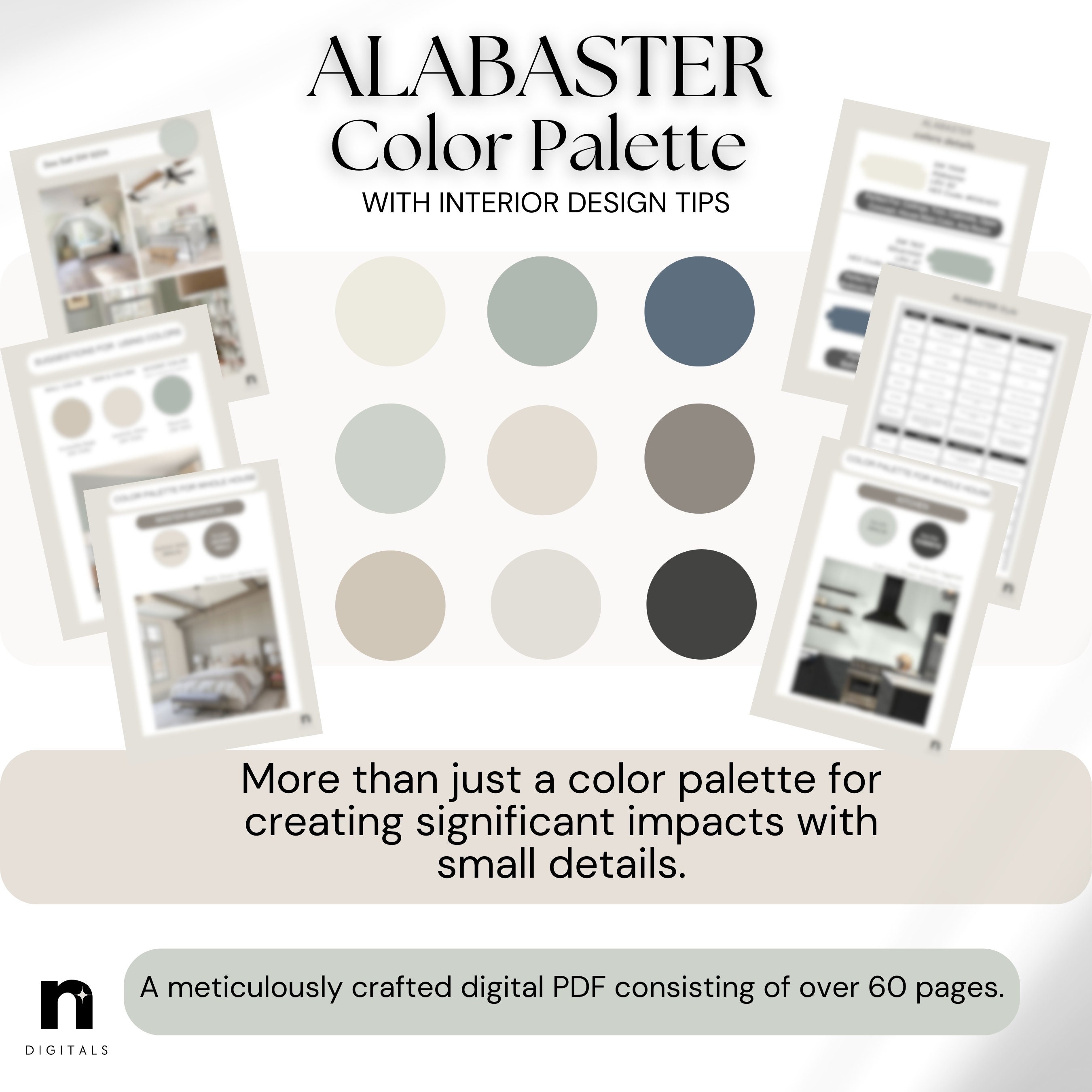 ALABASTER Sherwin Williams Paint Color Palette With Interior Design ...