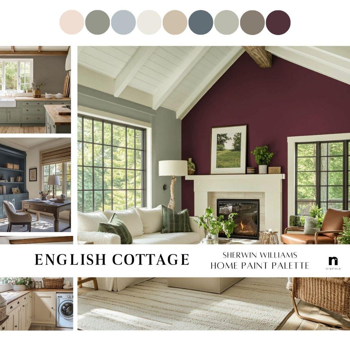 ENGLISH COTTAGE Whole House Paint Color Palette Sherwin Williams Home ...