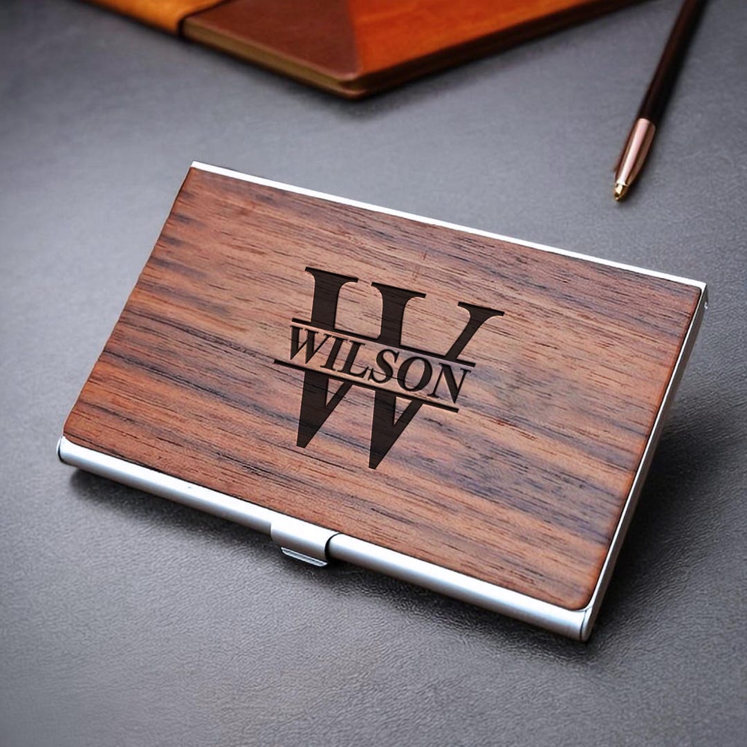 Personalized Wooden Business Card Holder, Engraved Business Card Case ...