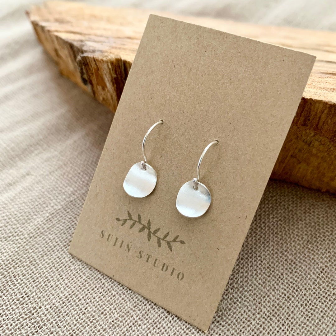 Silver/gold Disc Dangle Earrings, Handmade Circle Oval Earrings - Etsy
