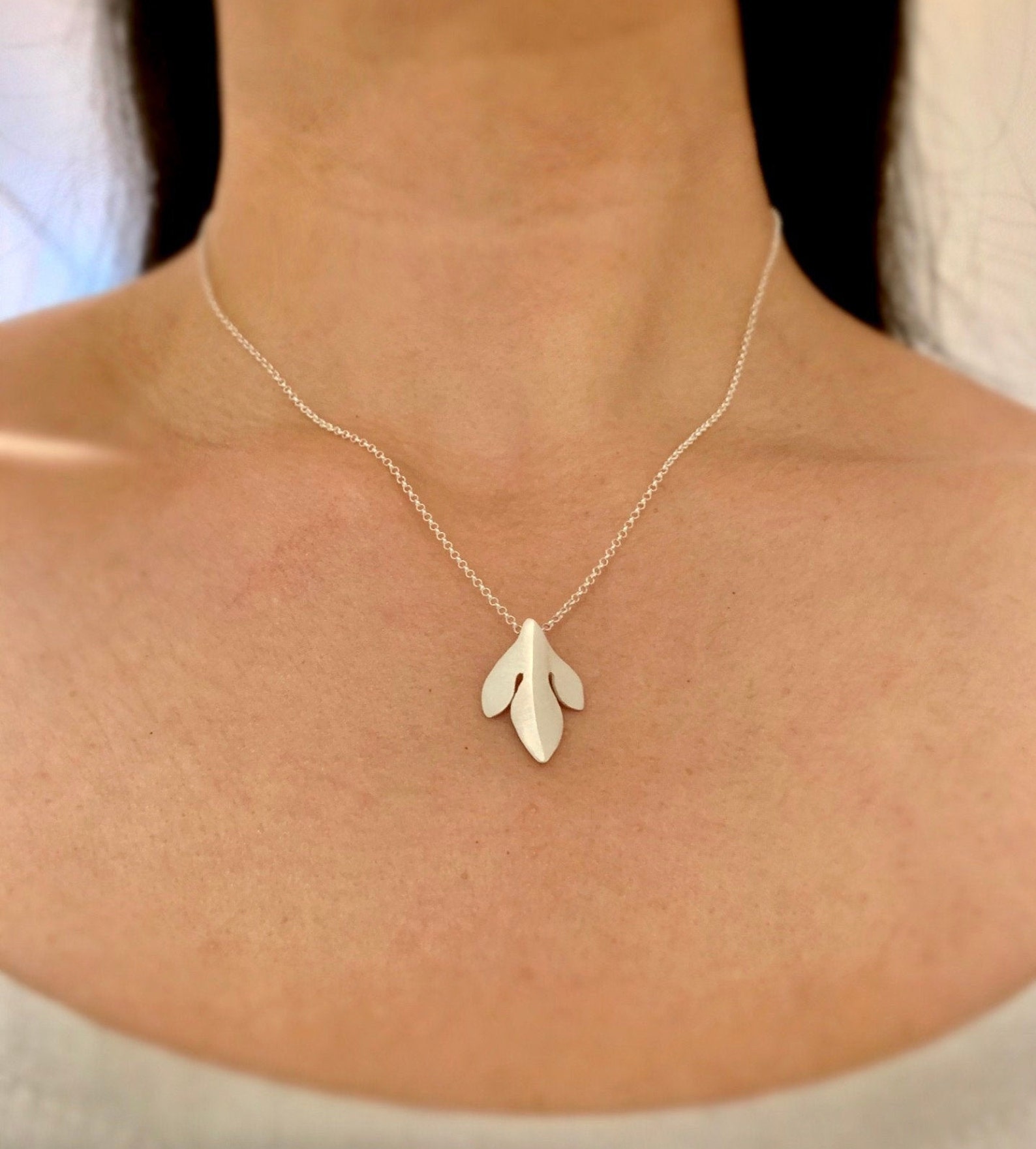 Simple Leaf Pendant Necklace Sterling Silver Handmade | Etsy