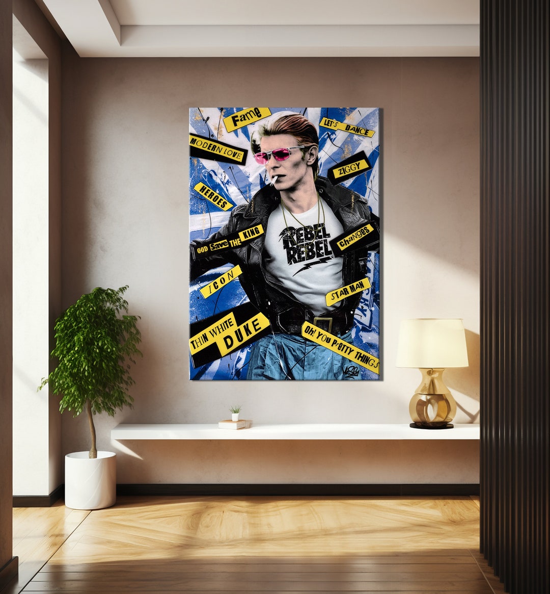 David Bowie Rebel Collage Canvas Wall Art, David Bowie Pop Art Decor ...