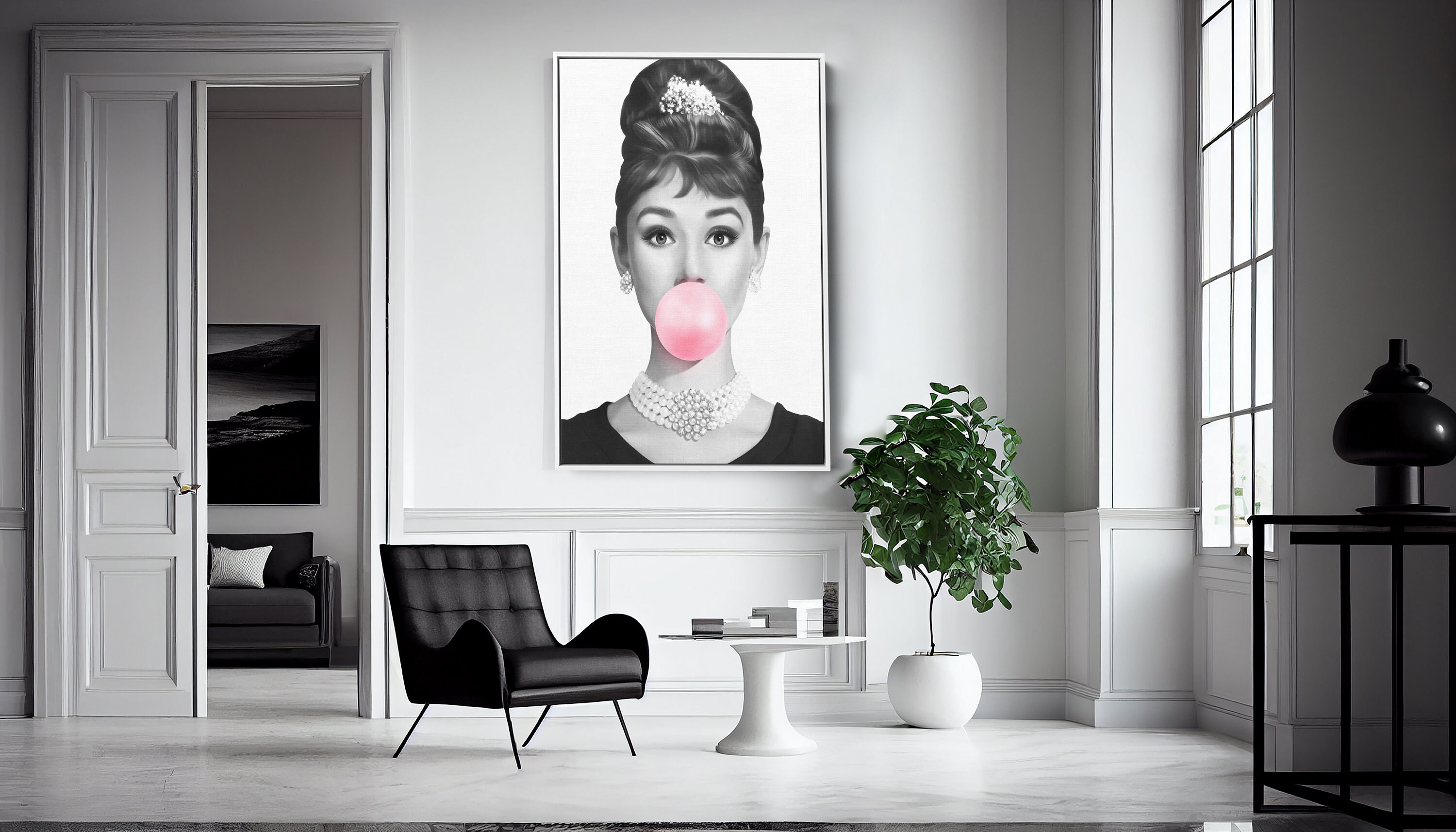 Audrey Hepburn Bubble Gum Print, Woman Poster, Famous Canvas Art ...