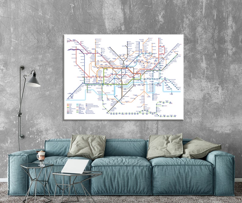 London Underground Tube Map With New Elizabeth Line Art Wall Art Print ...