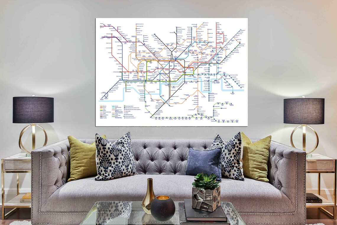London Underground Tube Map With New Elizabeth Line Art Wall Art Print ...