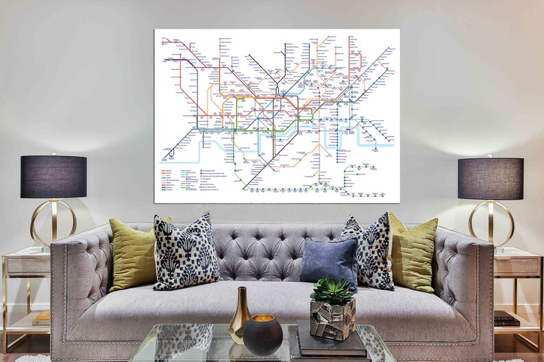 London Underground Tube Map With New Elizabeth Line Art Wall Art Print ...