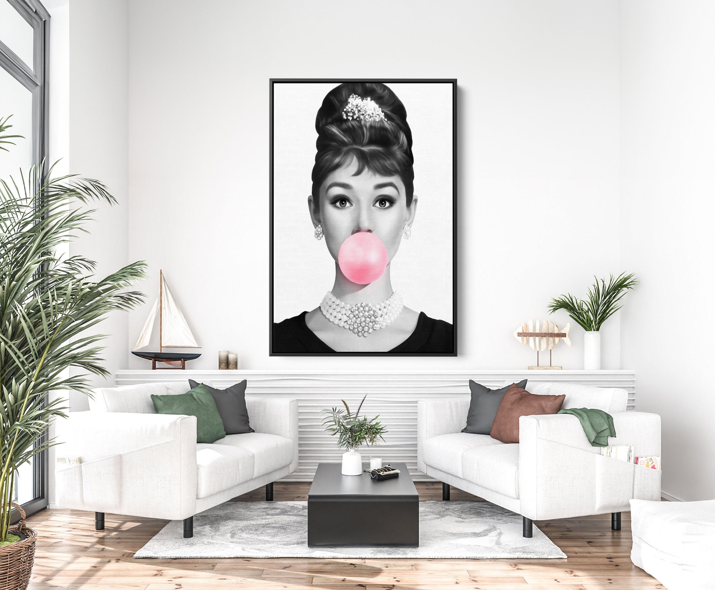 Audrey Hepburn Bubble Gum Print, Woman Poster, Famous Canvas Art ...