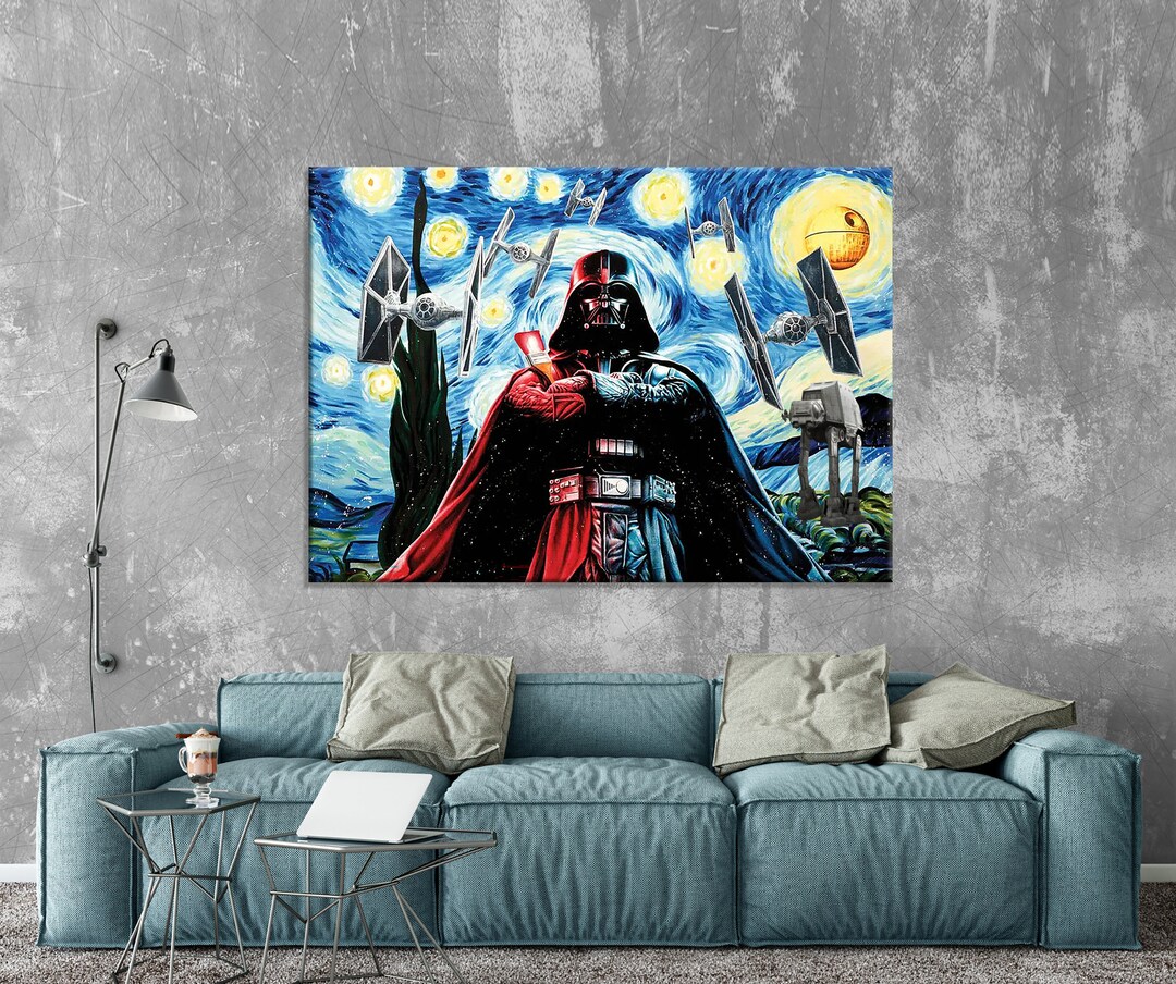 Starry Night Darth Vader Oil Painting Canvas Print, Star Wars Pop Art, Abstract Darth Vader Wall ...