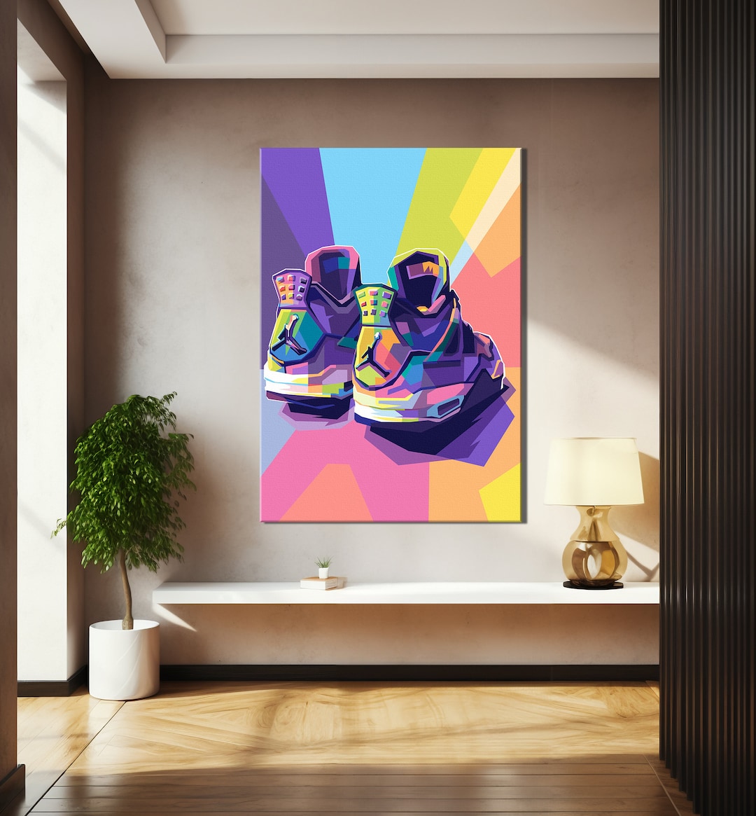 JORDAN SNEAKER ART Jordan Sneaker Wall Art Sneaker Print Pop Art Canvas Air Jordan Wall Art ...