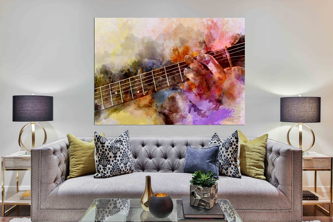 Guitar Watercolour Music Wall Art Home Decor Watercolor Canvas Guitar ...