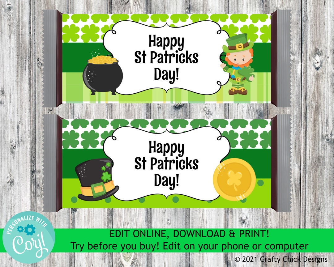 Editable St Patricks Day Candy Bar Wrappers, Printable St Patricks Day ...