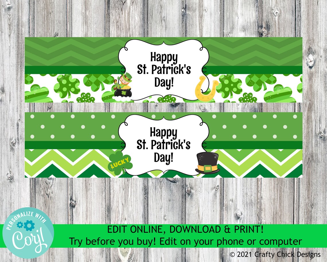 Editable St Patricks Day Water Bottle Labels, Printable St Patricks Day ...