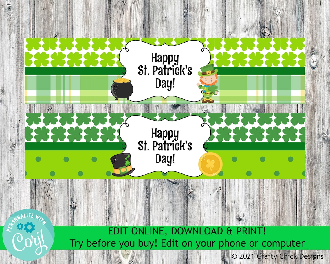 Editable St Patricks Day Water Bottle Labels, Printable St Patricks Day ...