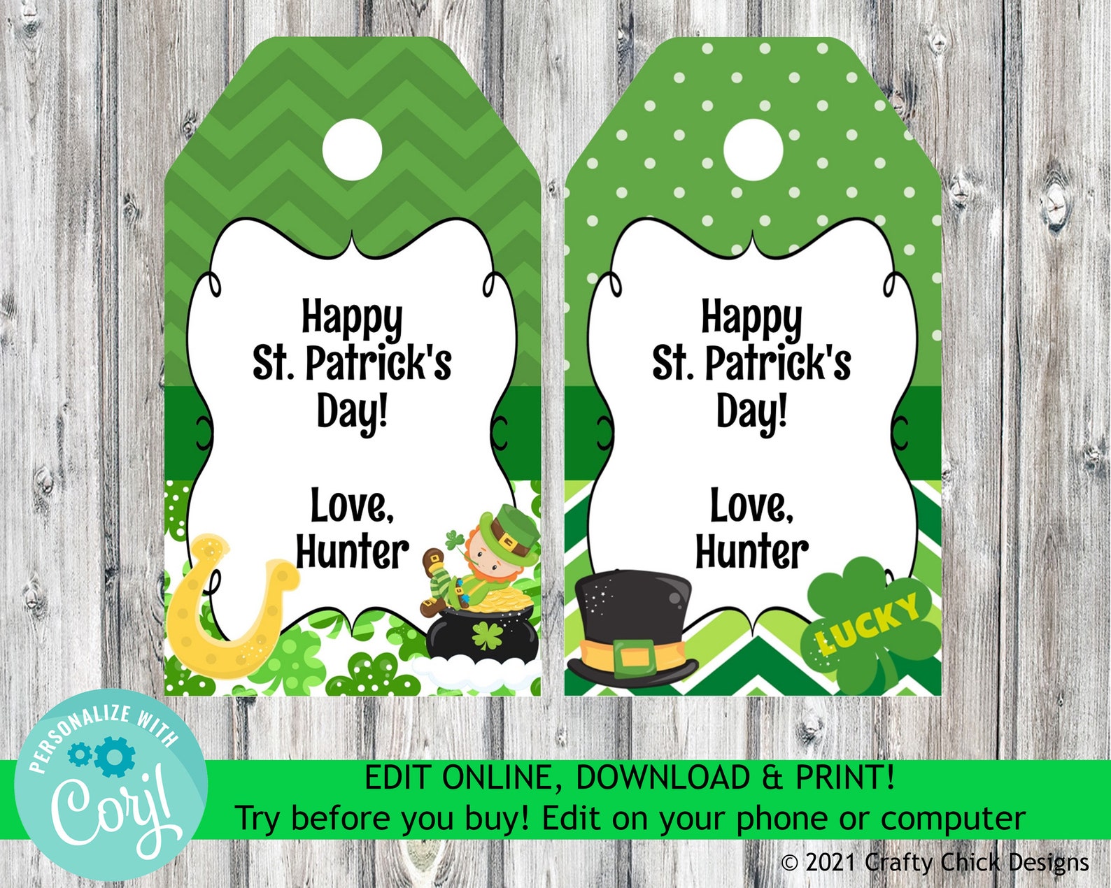 Editable St Patricks Day Gift Tags, St Patricks Day Favor Tags ...