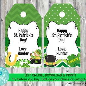 Editable St Patricks Day Gift Tags, St Patricks Day Favor Tags ...