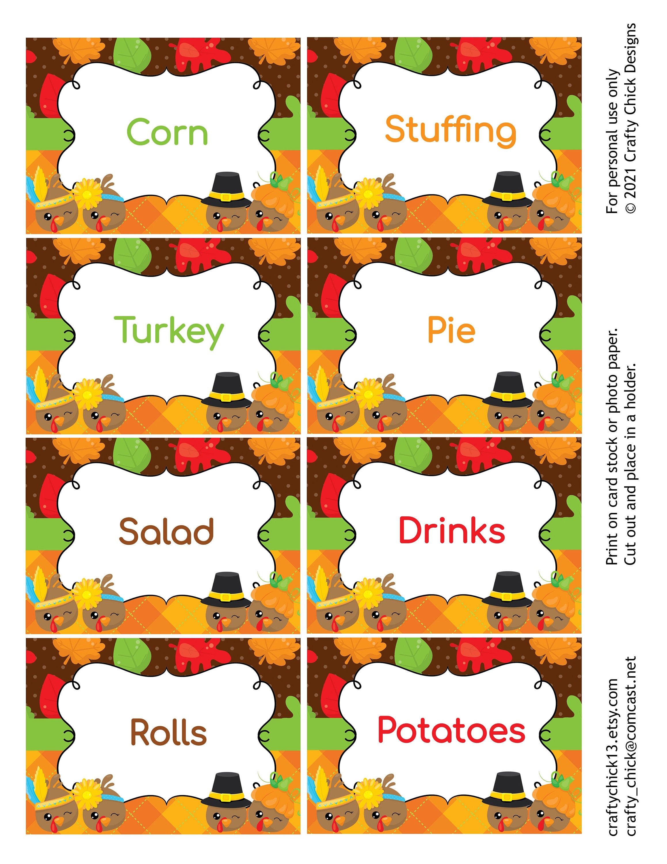 Thanksgiving Party Buffet Cards, Thanksgiving Food Cards, Editable ...