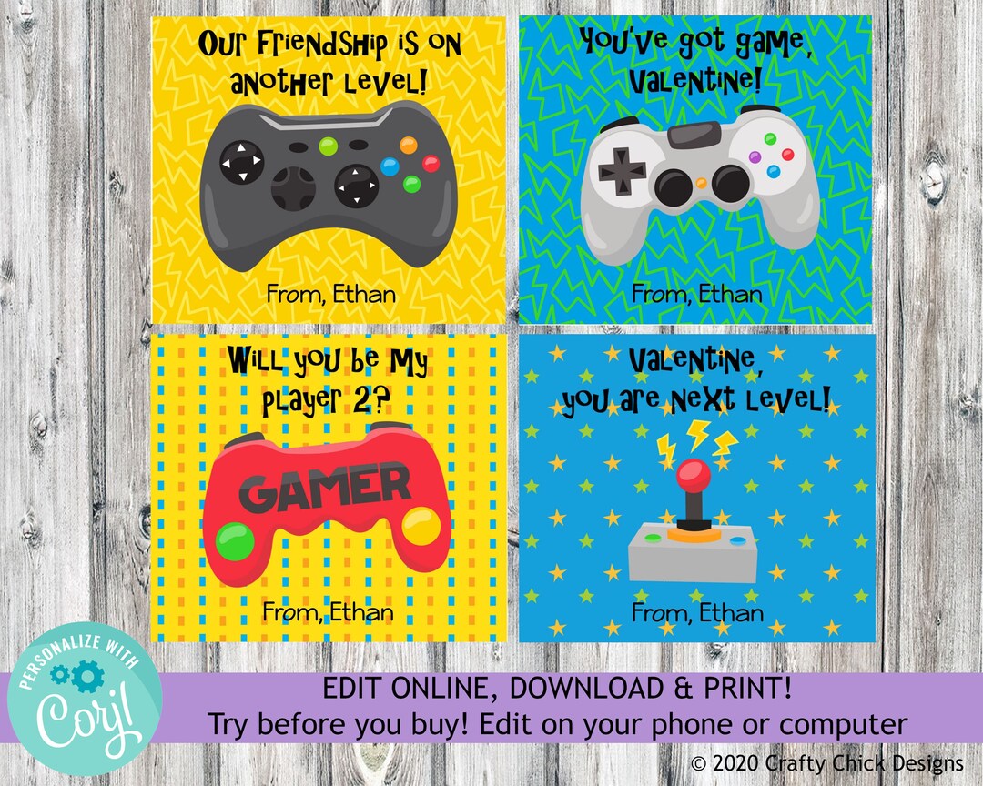 Editable Gamer Valentine Cards, Video Game Valentine, Video Game ...