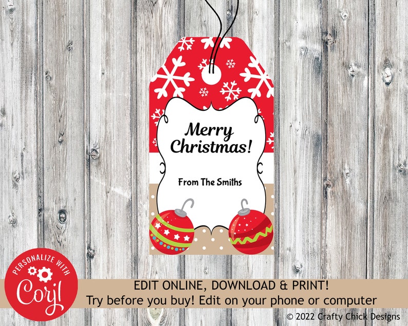 Christmas Favor Tag Christmas Gift Tag Editable Christmas - Etsy