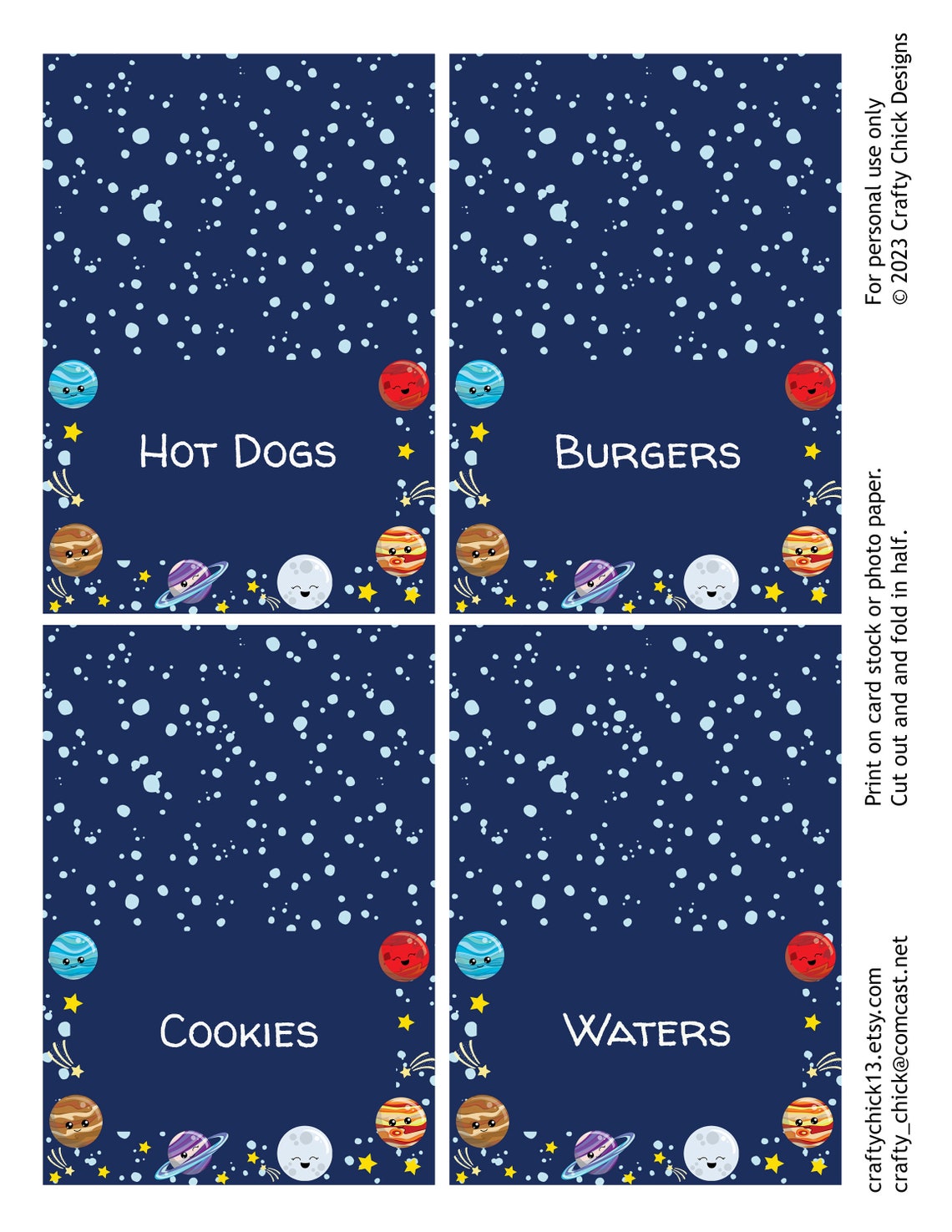 Editable Outer Space Birthday Buffet Cards, Space Birthday Food Labels ...