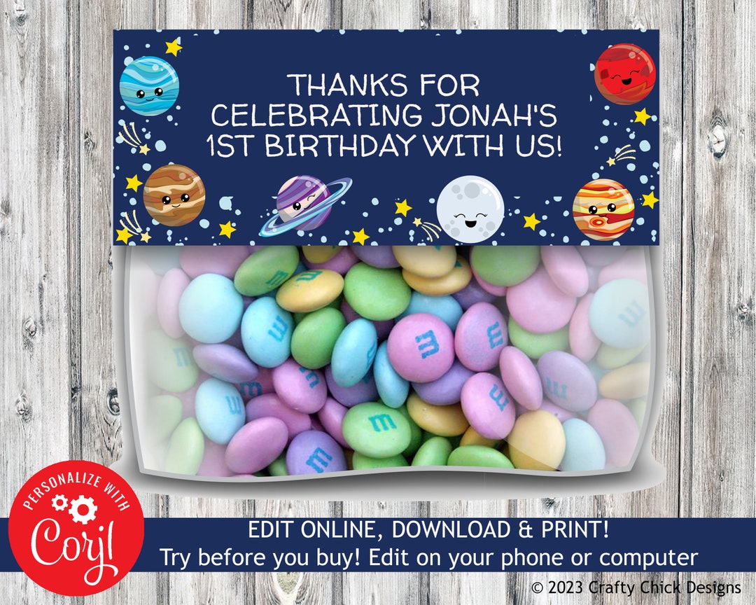 Editable Outer Space Birthday Treat Bag Topper, Planets Treat Bag ...