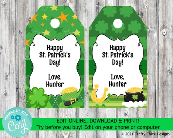 Editable St Patricks Day Gift Tags St Patricks Day Favor | Etsy