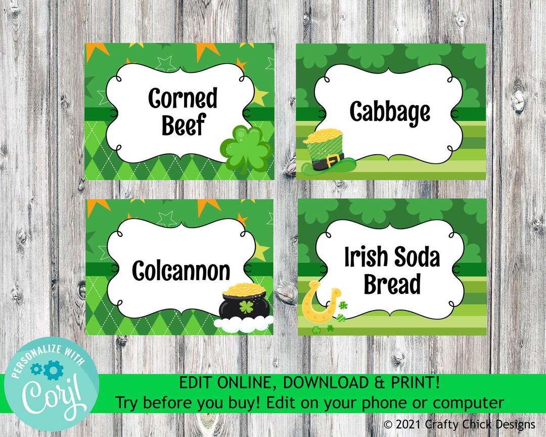Editable St Patricks Day Buffet Cards Printable Food Labels - Etsy