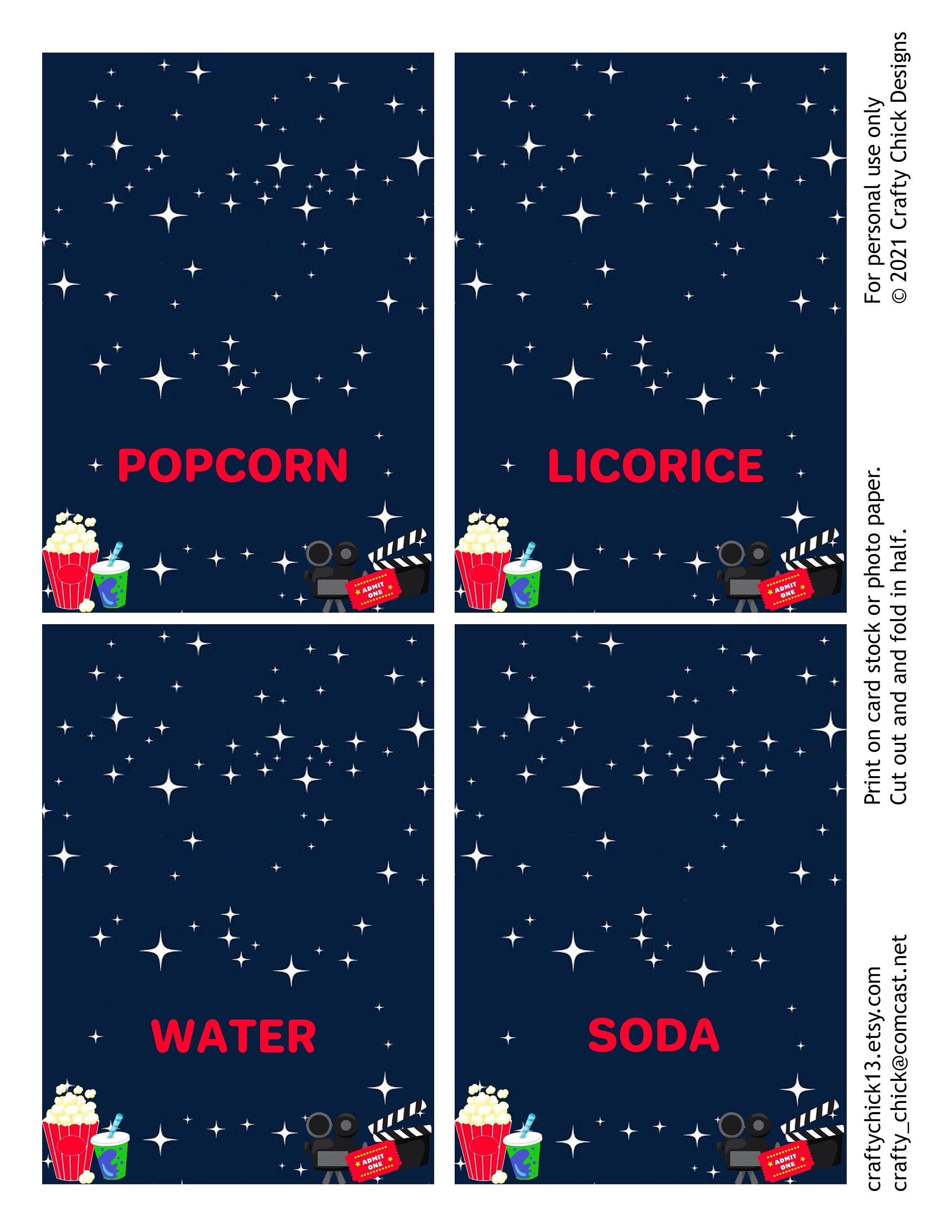 Editable Movie Night Birthday Food Cards, Movie Night Birthday Food ...