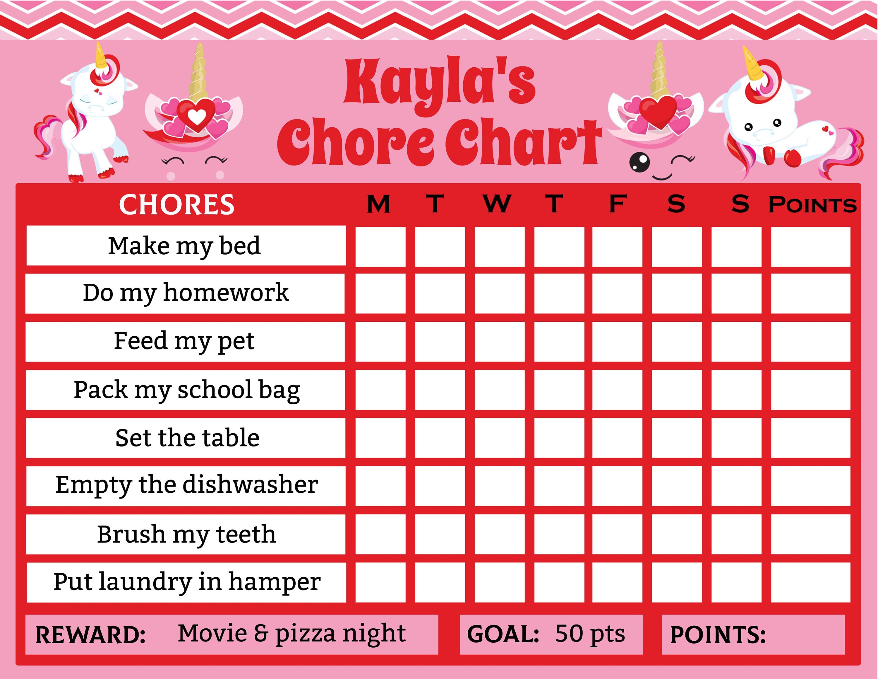 Editable Unicorn Reward Chart, Unicorn Chore Chart, Printable Unicorn ...