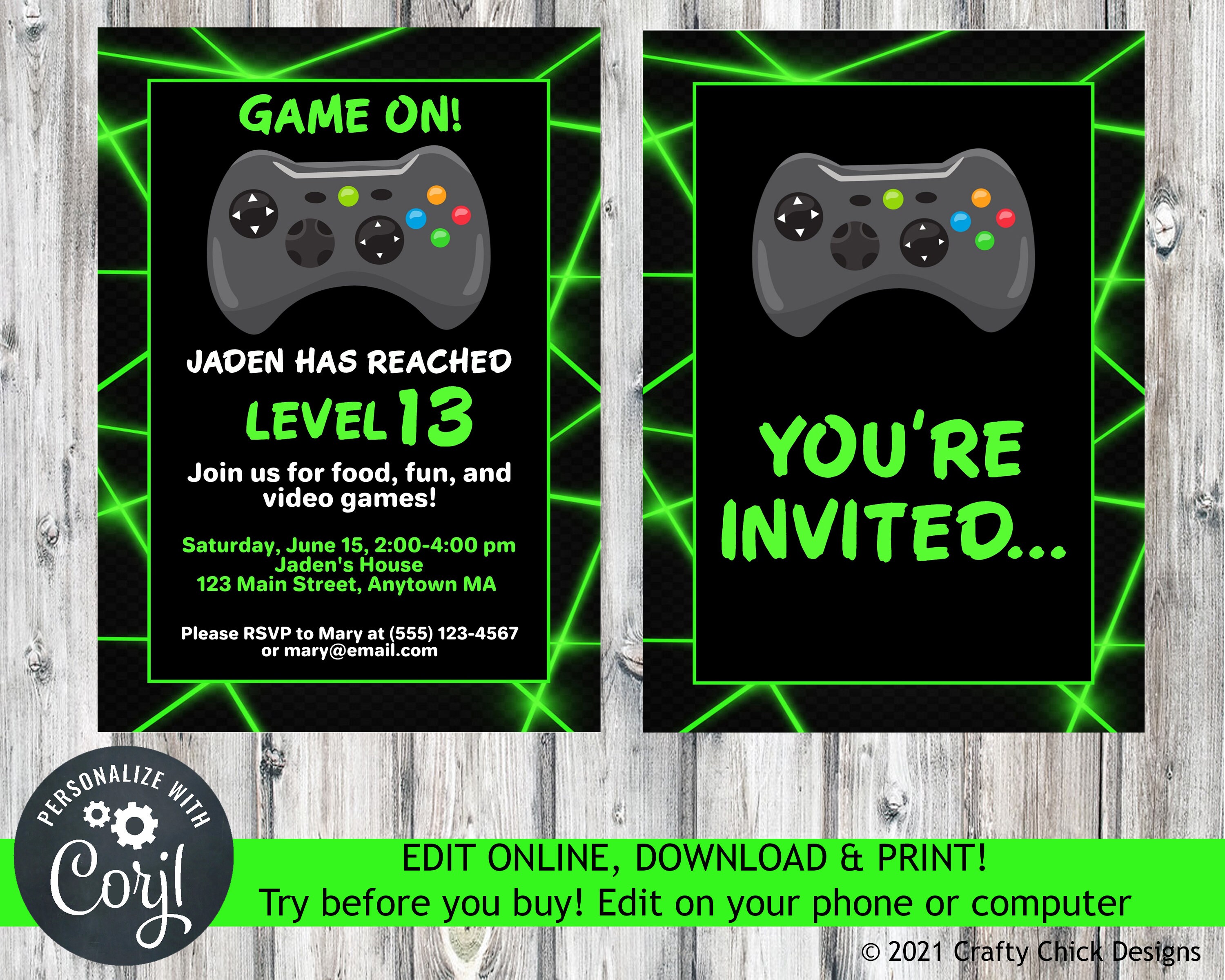 Editable Gamer Birthday Invitation, Video Game Birthday Invitation ...
