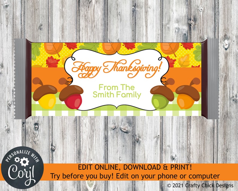 Thanksgiving Candy Bar Wrapper, Thanksgiving Candy Bar Wraps ...