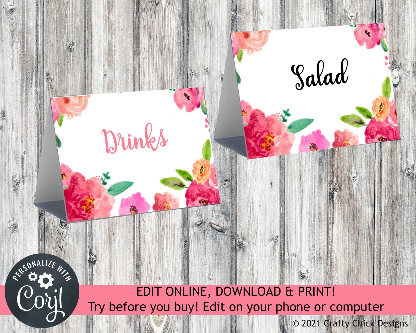 Editable Graduation Food Cards, Buffet Card Labels, Floral Graduation ...