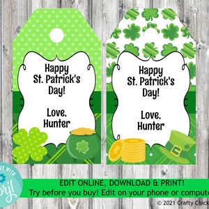 Editable St Patricks Day Gift Tags, St Patricks Day Favor Tags ...