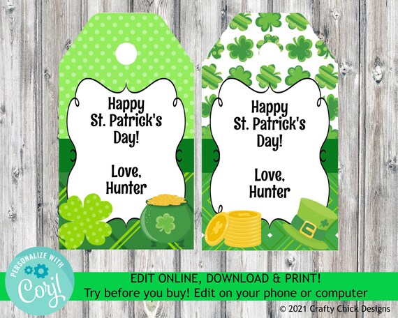 Editable St Patricks Day Gift Tags St Patricks Day Favor | Etsy