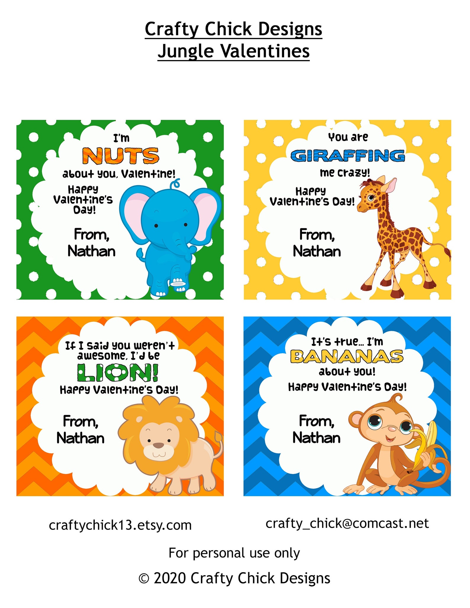 Editable Zoo Animal Valentine Cards Zoo Animal Valentines - Etsy